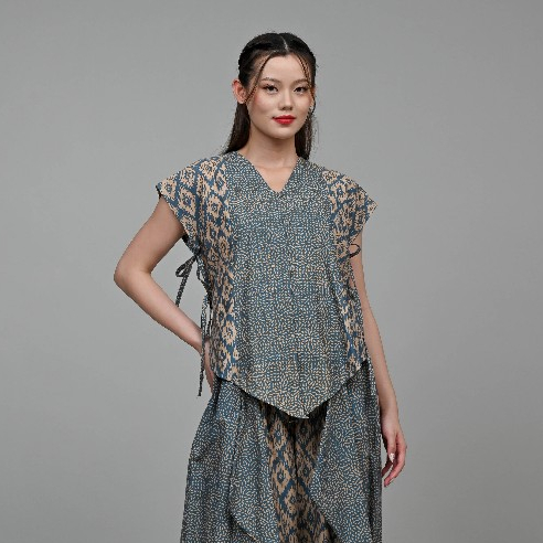 Jual NONA RARA - Chelsea Vest Blue T3330, Baju kerja vest batik kasual ...