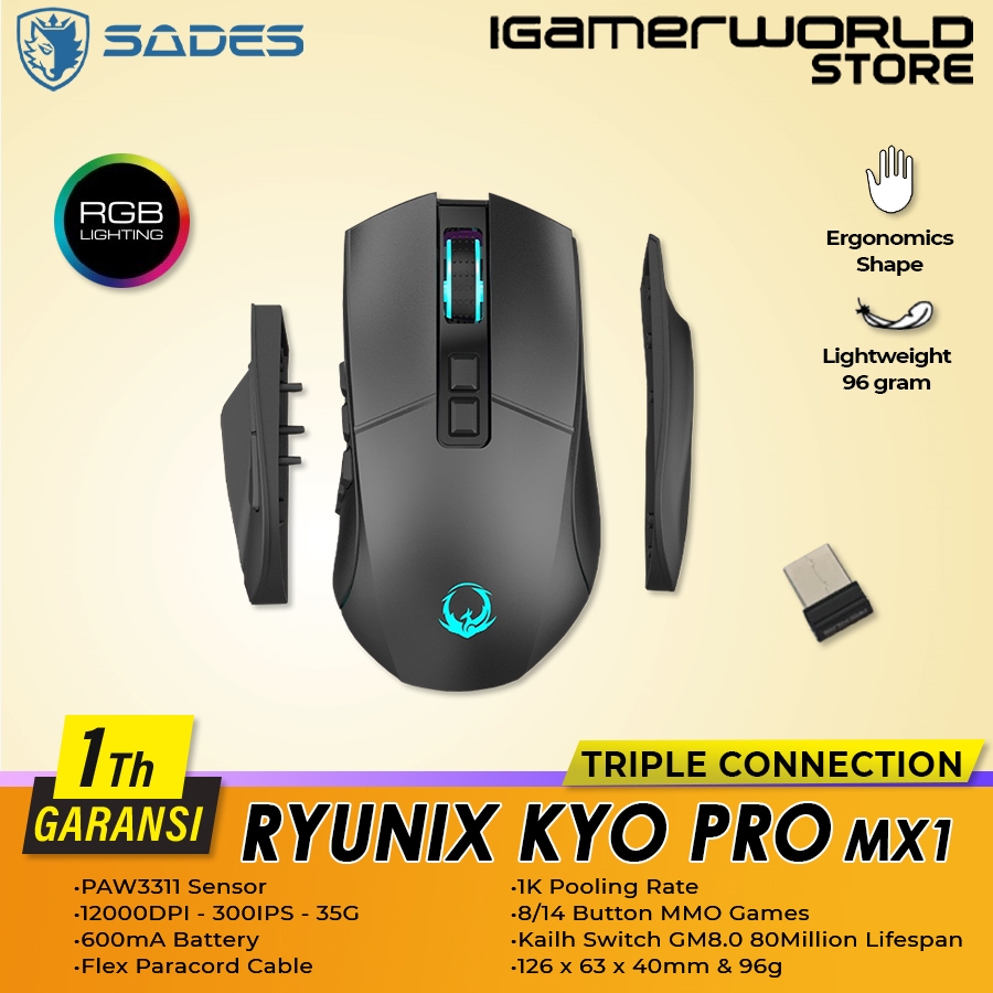 Jual Ryunix KYU PRO MX1 / MX-1 MMO Wireless Tri Mode Gaming Mouse | Shopee Indonesia