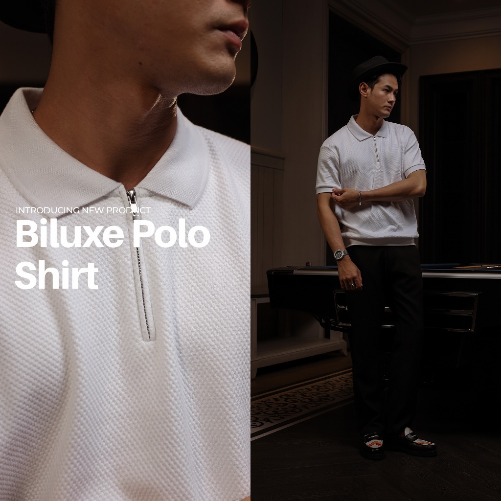 Jual JB Biluxe Half Zip Polo Shirt White- Kaos Kemeja Polo Sleting ...