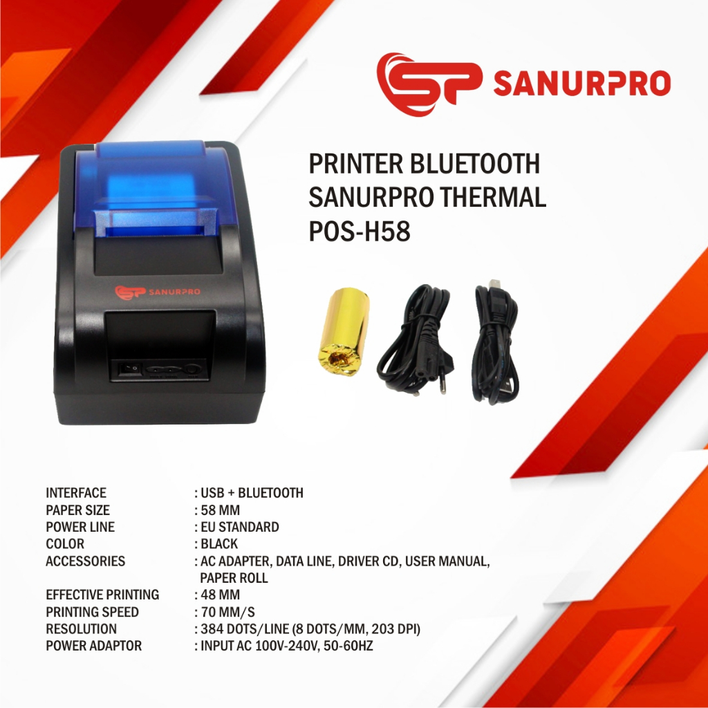 Jual Printer Bluetooth Sanurpro Thermal POS-H58 Printer Thermal ...