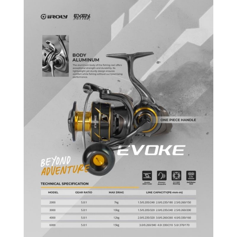 Jual Reel SPINNING IROLY EVOKE (ALUMINIUM BODY) | Shopee Indonesia
