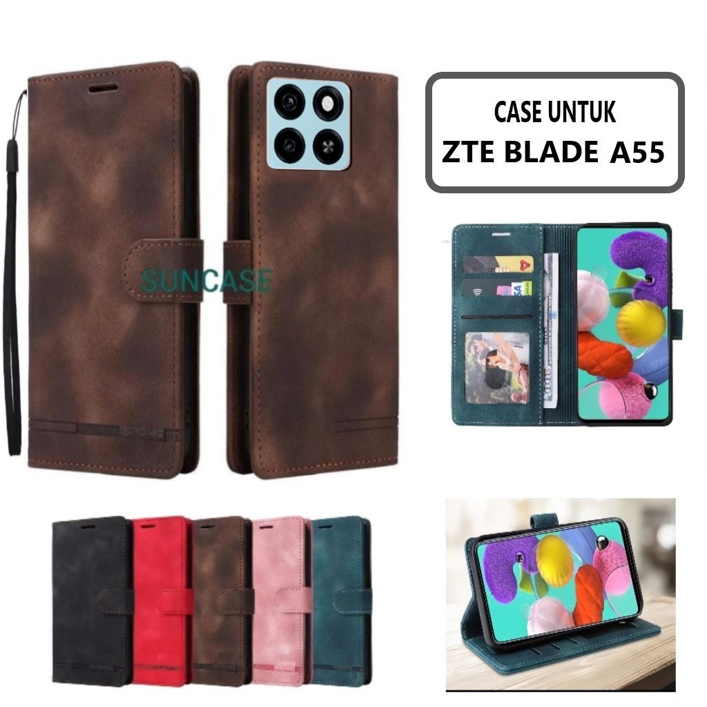 Jual Casing ZTE BLADE A55 model flip buka tutup case kulit ada tempat ...