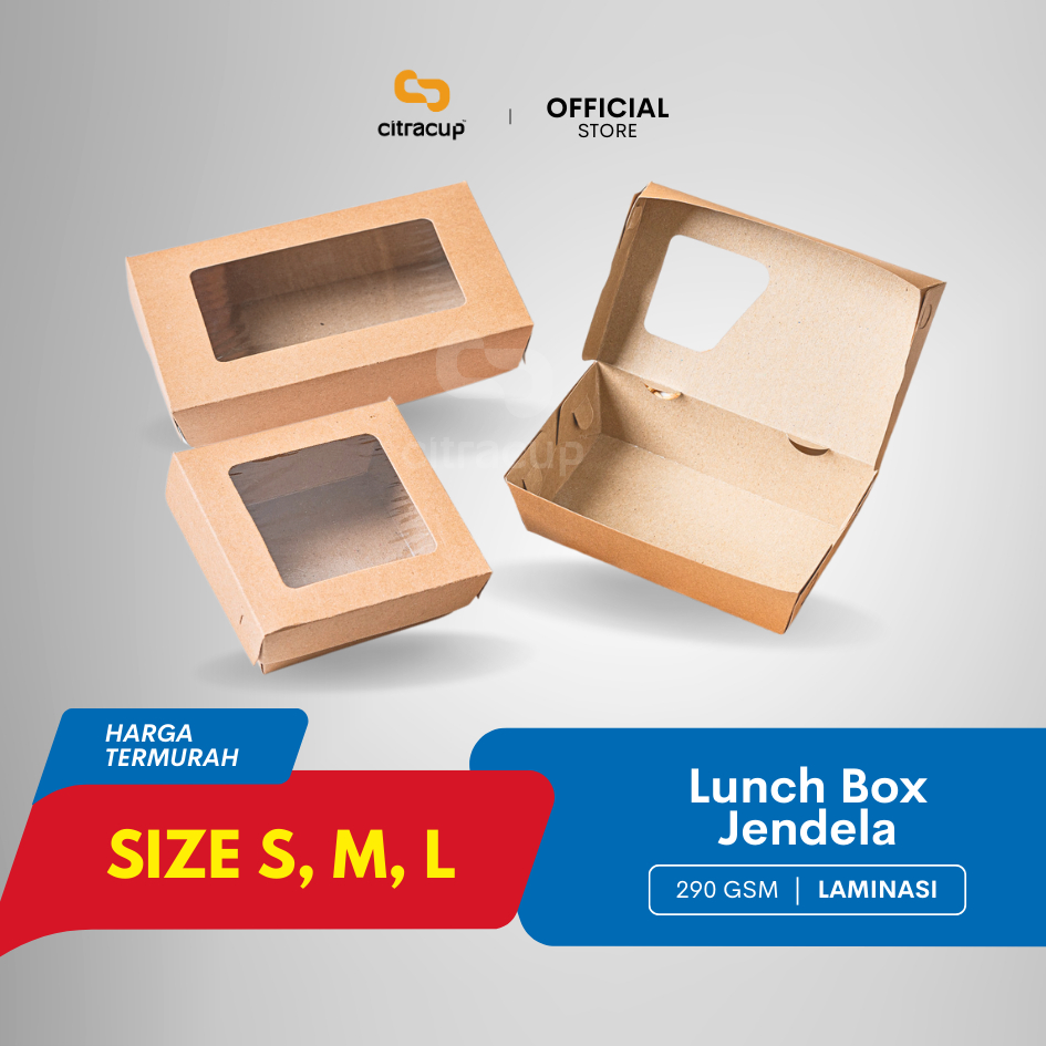 Jual PAPER LUNCH BOX BAHAN KRAFT FULL LAMINASI SIZE M JENDELA MIKA MAKAN | Shopee Indonesia