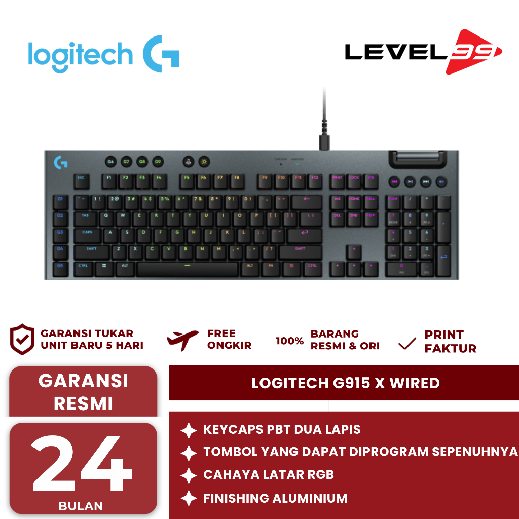Jual LOGITECH G915 X WIRED GAMING KEYBOARD KEYCAPS PBT TACTILE RGB ...