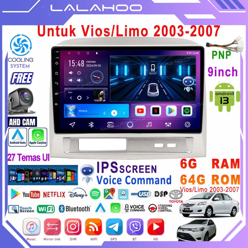 Jual 【SALE 60%】Untuk Vios/Limo 2003-2007/6G+64G Android 13 Head Unit Termasuk Frame/PNP Soket 9 ...