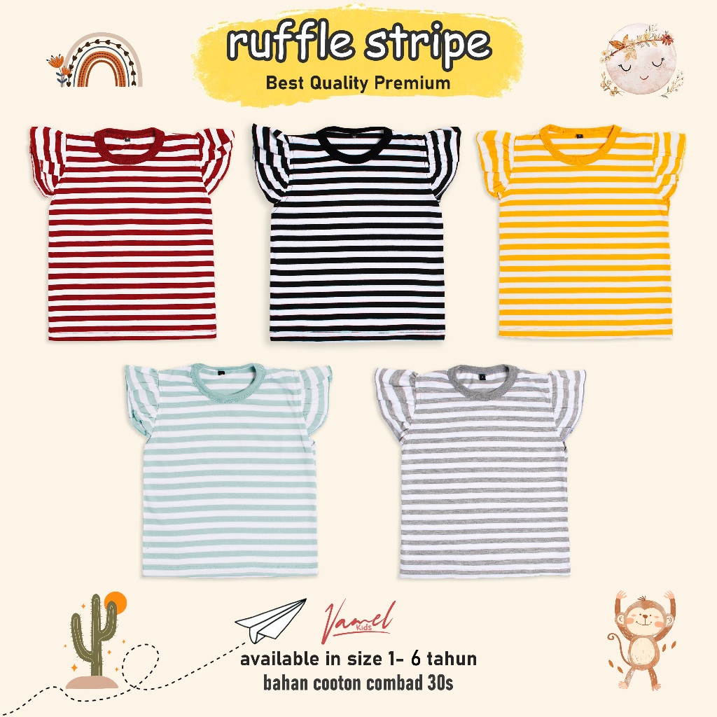 Jual vamel - baju anak clara ruffle salur stripe basic te kaos anak ...