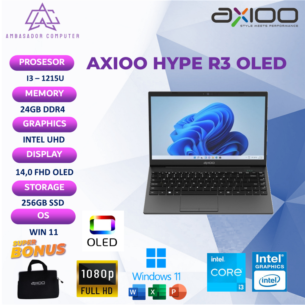 Jual Axioo HYPE R3 OLED Ringan 900Gram i3 1215U 24GB 256GB Full HD ...
