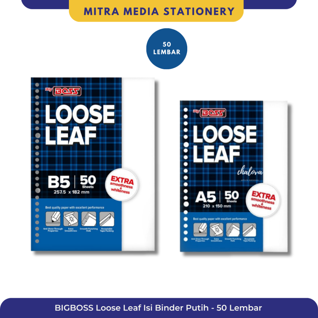 Jual KERTAS BINDER/ISI BINDER/LOOSE LEAF BIG BOSS POLOS A5 B5 PUTIH - 50 Lembar | Shopee Indonesia
