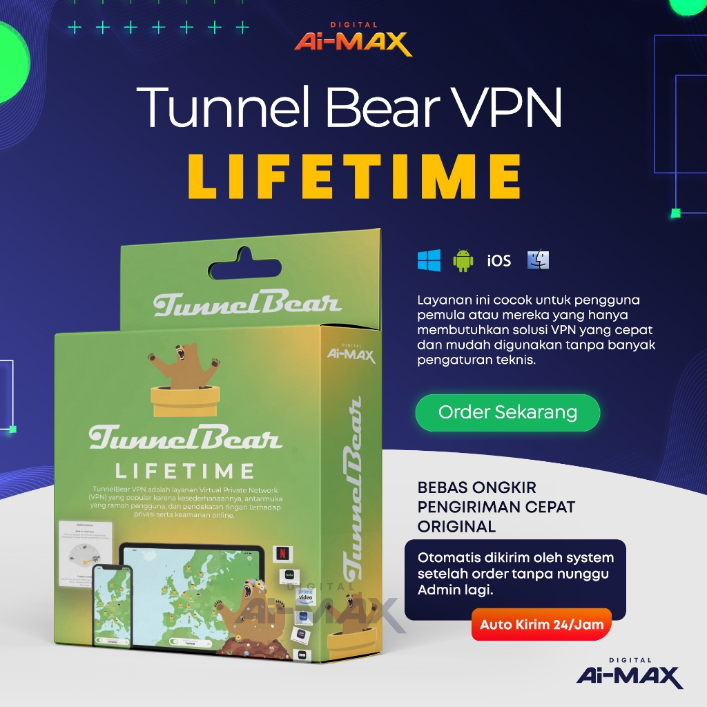Jual [1BulanAutoKirim1Detik] Tunnel Bear VPN Premium | Akses Tanpa Batas | Keamanan Maksimal ...