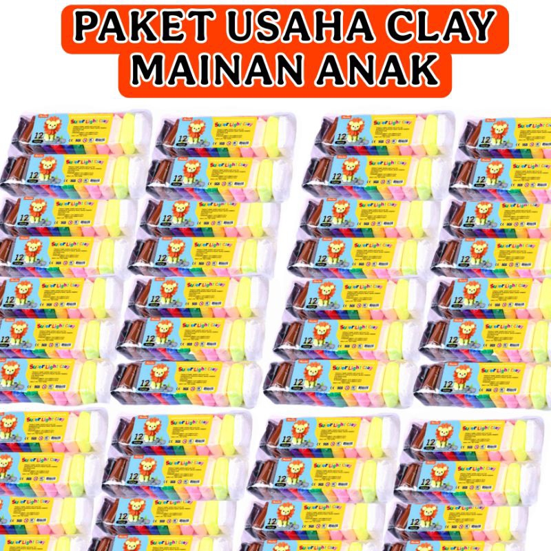 Jual (PAKET USAHA) Clay mainan anak isi 12pcs clay warna mainan edukasi ...