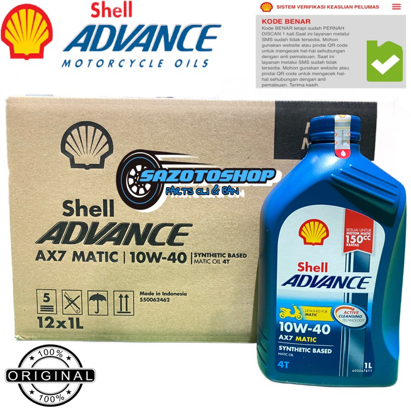 Jual Shell Advance AX7 Matic Synthetic Based Oil 10W-40 1L Aerox Nmax ...