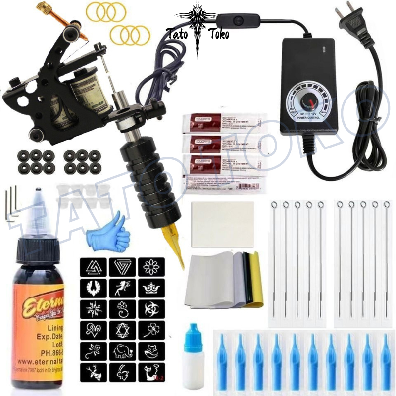 Jual Set Mesin Tato Lima Lubang dengan Tinta Tato Warna, Alat Tato Umum ...