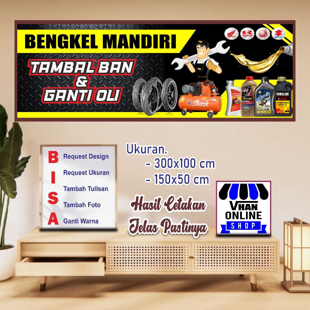 Jual Cetak Spanduk Banner Bengkel Tambal Ban Dan ganti Oli Bahan Bagus ...