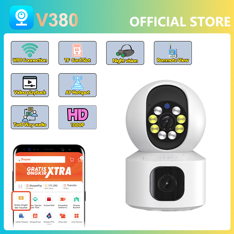 Jual CCTV V380 pro HD Night Vision cctv wifi Home Remote Cell Phone ...