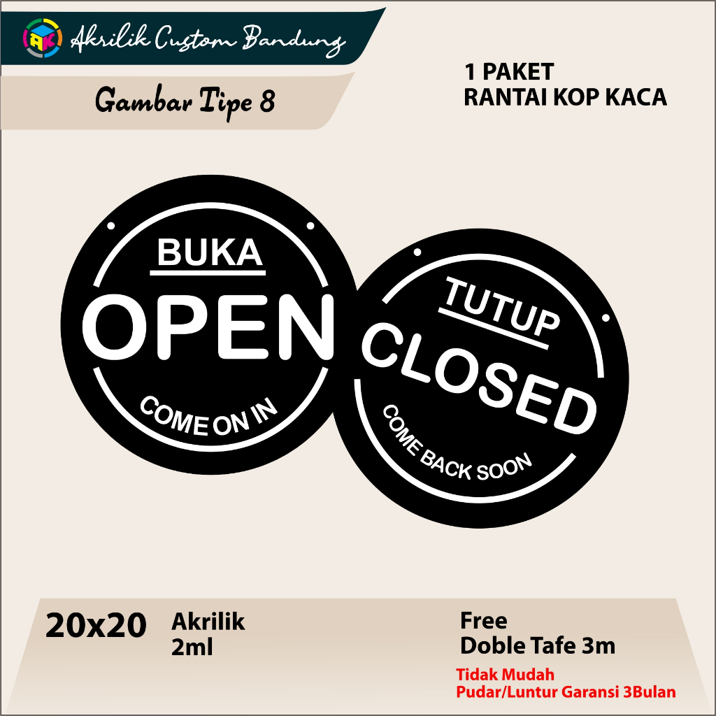 Jual AKRILIK OPEN CLOSE TIPE 8 ACRYLIC CUSTOM | Shopee Indonesia