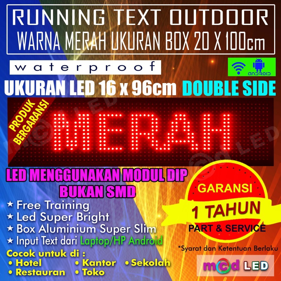 Jual RUNNING TEXT P10 16X96 MERAH PUTIH HIJAU OUTDOOR DOUBLE SIDE ...
