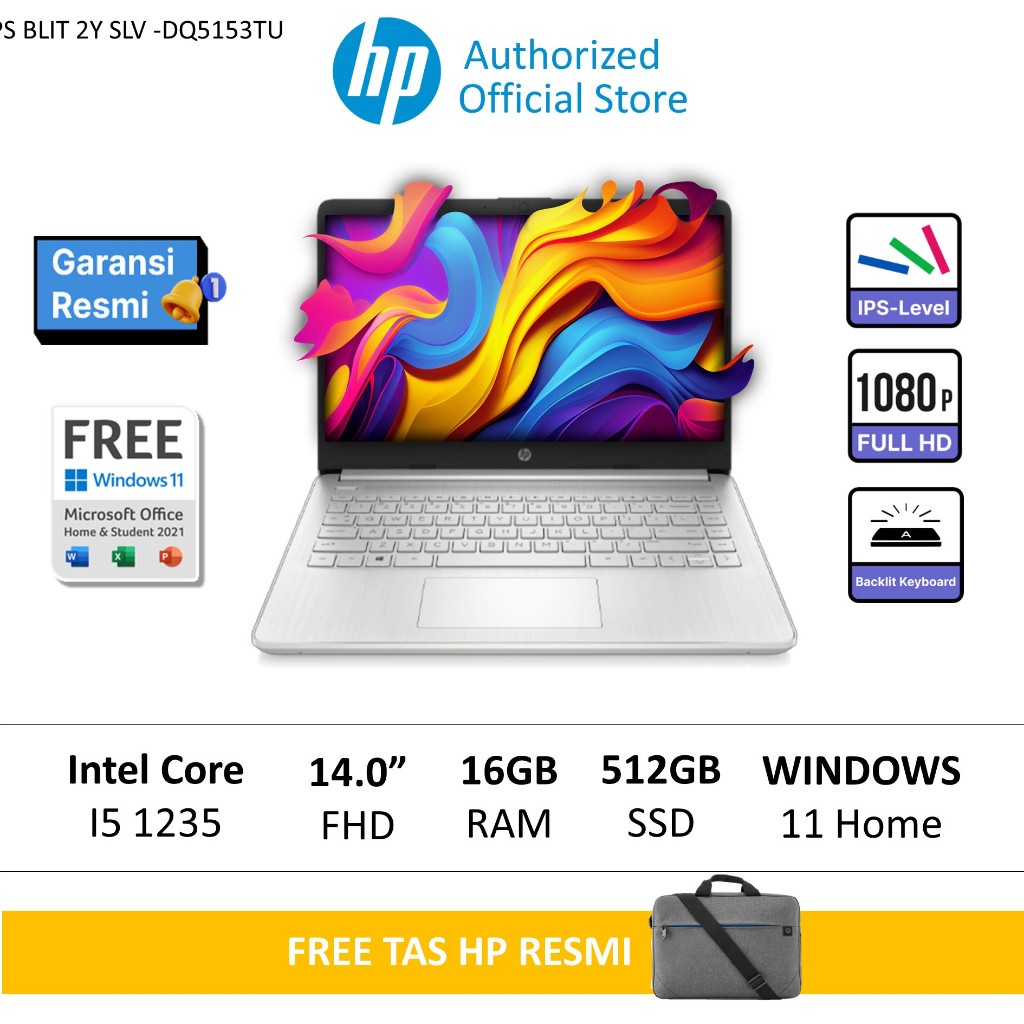 Jual LAPTOP HP INTEL CORE I5 1235 16GB 512GB W11+OHS 14.0FHD IPS BLIT ...