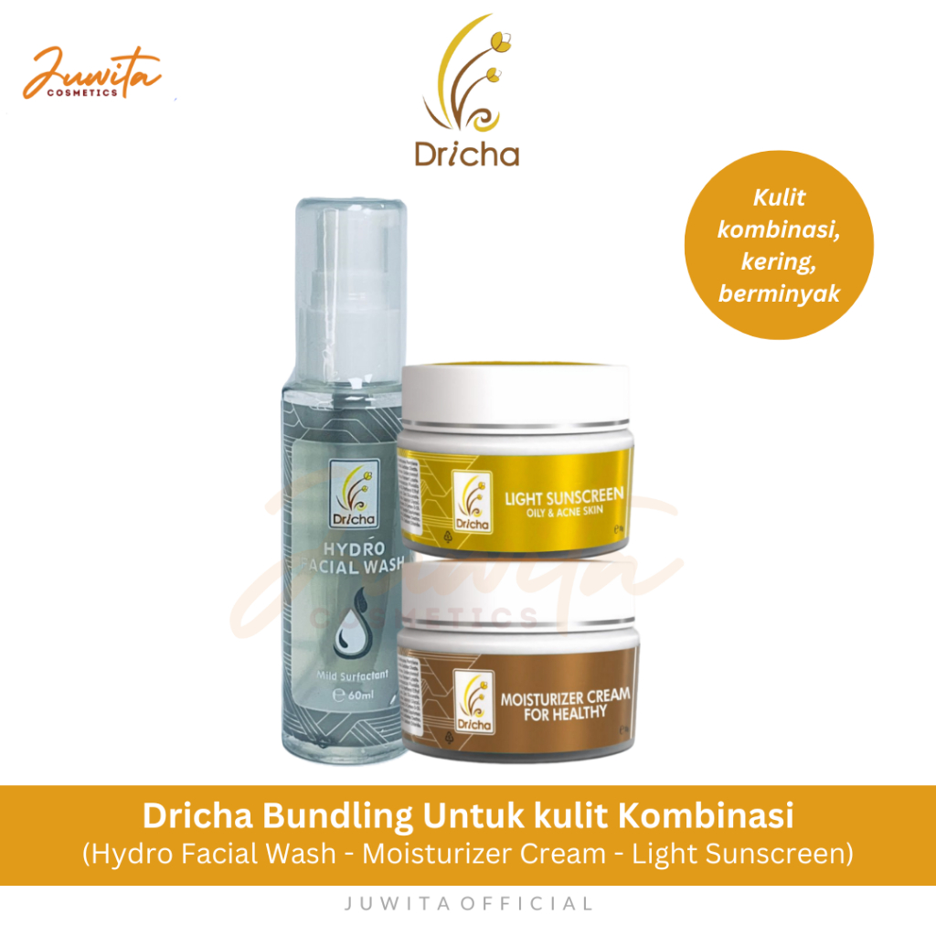 Jual Dricha bundling facial wash hydro+mouisturizer+light sunscreen ...