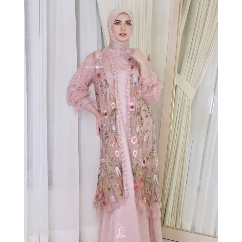 Jual Vinday Outer Dress Flowery Dusty Pink | EIWA | Shopee Indonesia