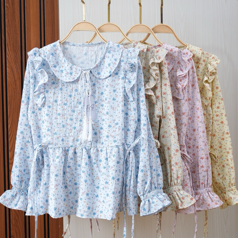 Jual Blouse Motif Bunga Bahan Niagara Crush / Flower Blouse Vintage ...
