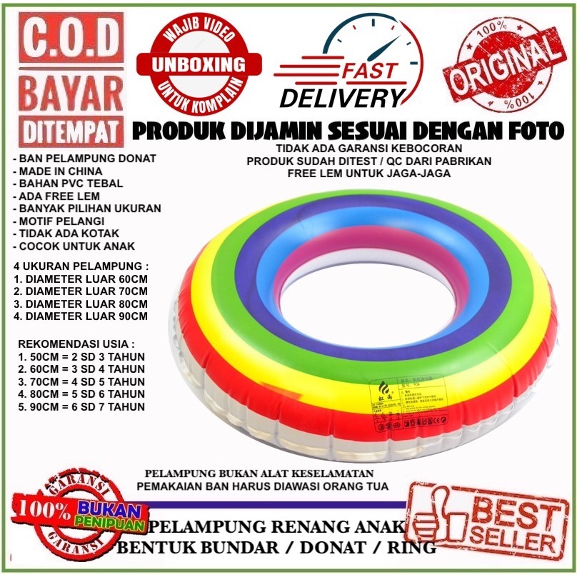 Jual C.O.D Ban Pelampung Renang Anak Bentuk Bulat Donat Pelangi Kolam ...