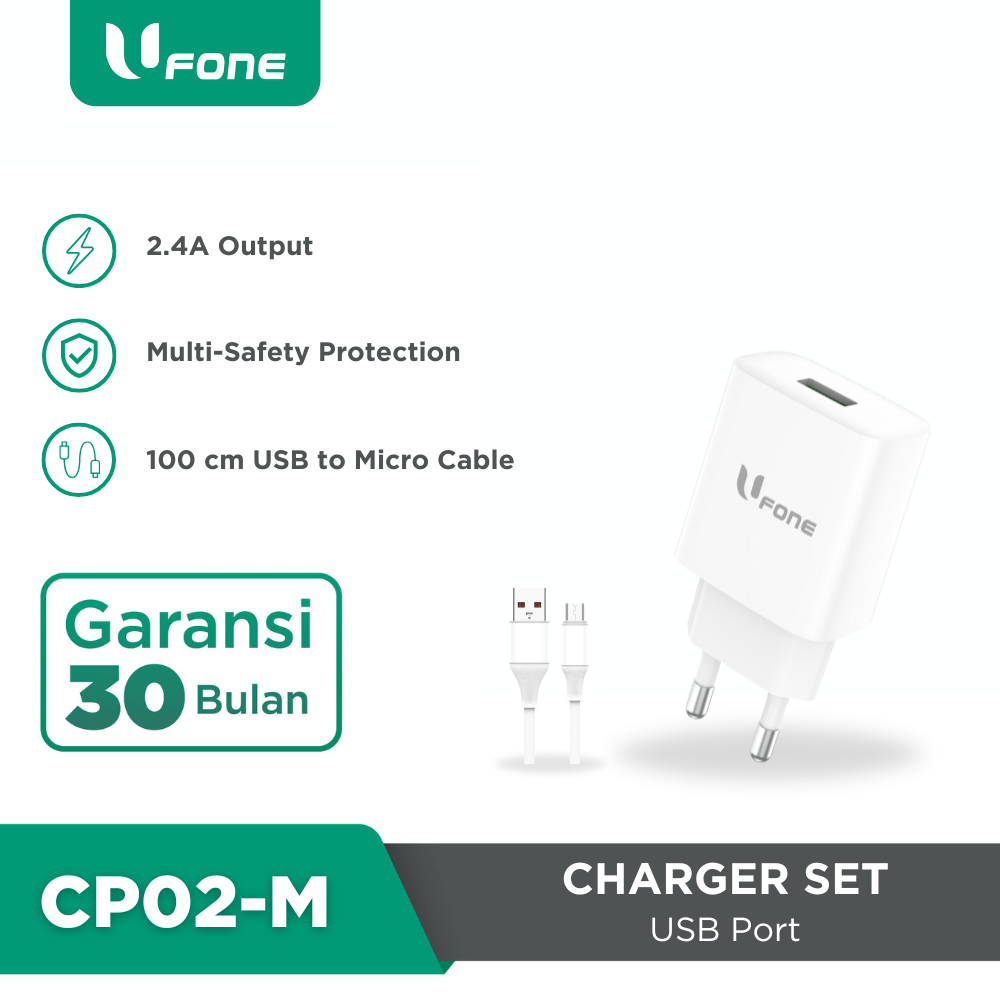 Jual Ufone CP02-M Charger Set Single Port USB 2.4A dengan Kabel USB to ...