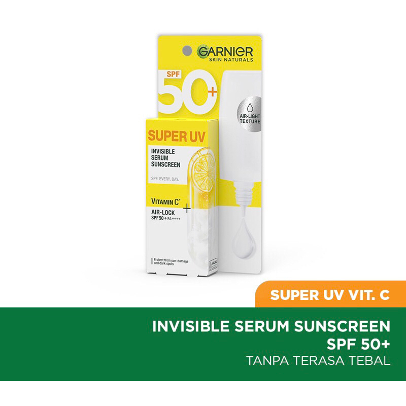 Jual Garnier Super UV Invisible Serum Sunscreen SPF 50+ PA++++ Vitamin C Skin Care - 30ml ...