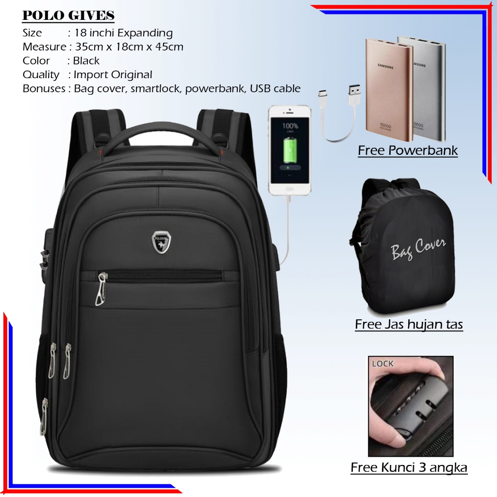 Jual POLO GIVES ORIGINAL IMPORT TAS PRIA TAS RANSEL LAPTOP SIZE 18 ...