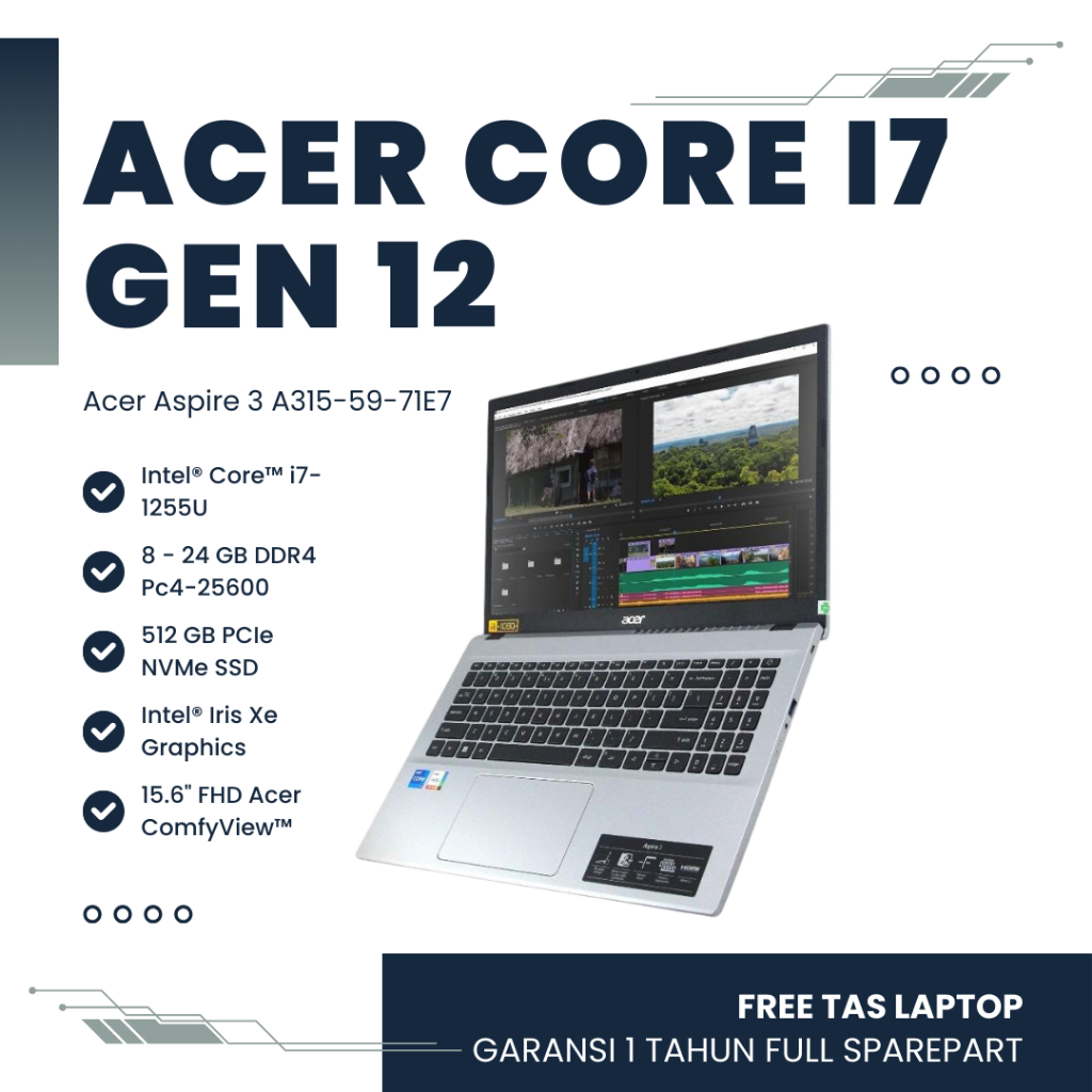 Jual Laptop Acer Core I7 Gen 12 [Core I7-1255U | 24 GB | 512 GB SSD ...