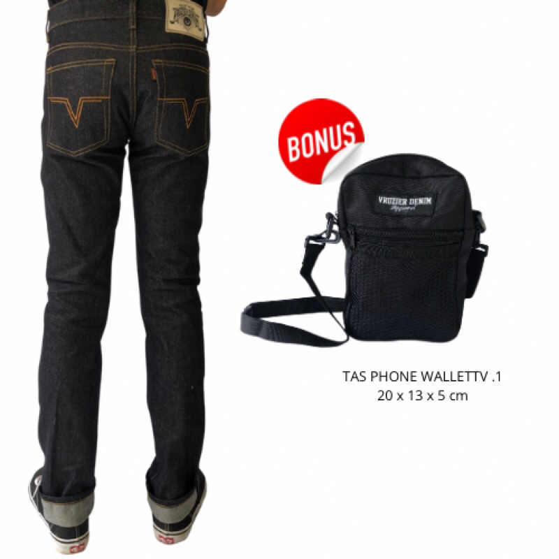 Jual VRUZIER-CELANA PRIA JEANS RAW DENIM SELVEDGE ACCENT 15oz BONUS TAS | Shopee Indonesia