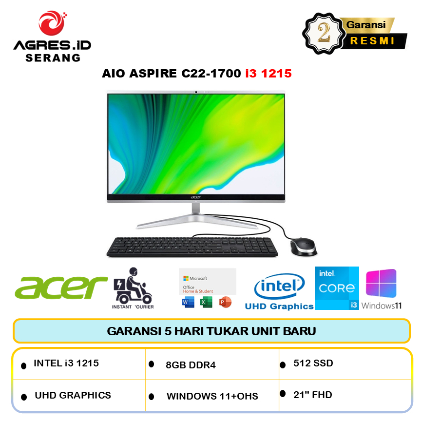 Jual Pc Acer Aio Aspire C22-1700 Intel i3 1215 8GB 512GB W11+OHS 21 ...