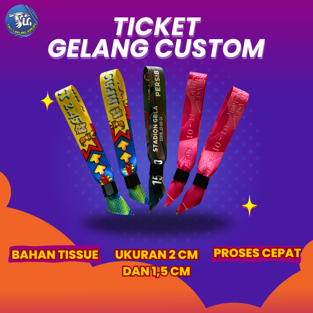 Jual TICKET GELANG CUSTOM / TICKET GELANG EVENT BAHAN TISSUE 2CM DAN 1 ...