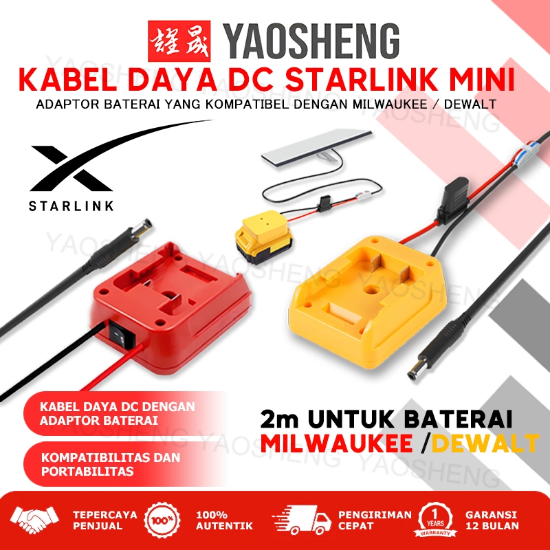 Jual Starlink Mini DC Power 2M Kabel, untuk Baterai Milwaukee/Dewalt 20V/18V + Sekring ...