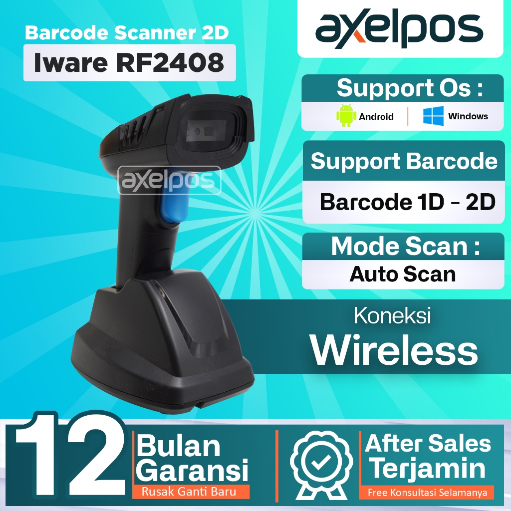 Jual Axelpos Barcode Scanner 2D Wireless Auto Scan With Docking Iware ...