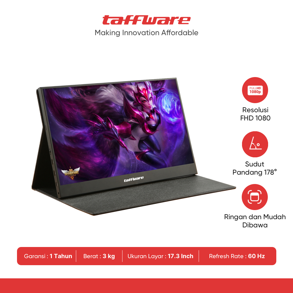 Jual Taffware Portable Monitor 17.3 Inch Full HD 1080p IPS 60Hz HDMI ...