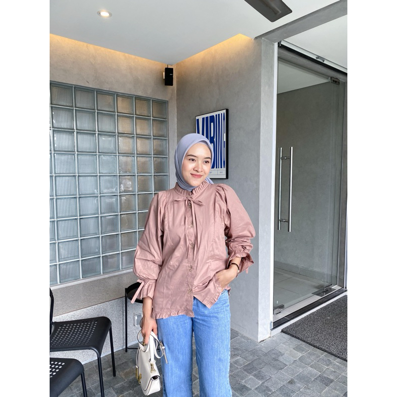 Jual Elora Blouse Tali Katun Poplin Baju Kancing Panjang Atasan Wanita ...