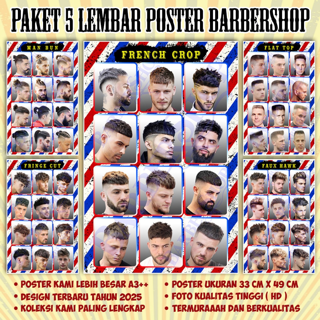 Jual Poster Model Rambut Terbaru Barbershop - Paket 5 Lembar Poster ...