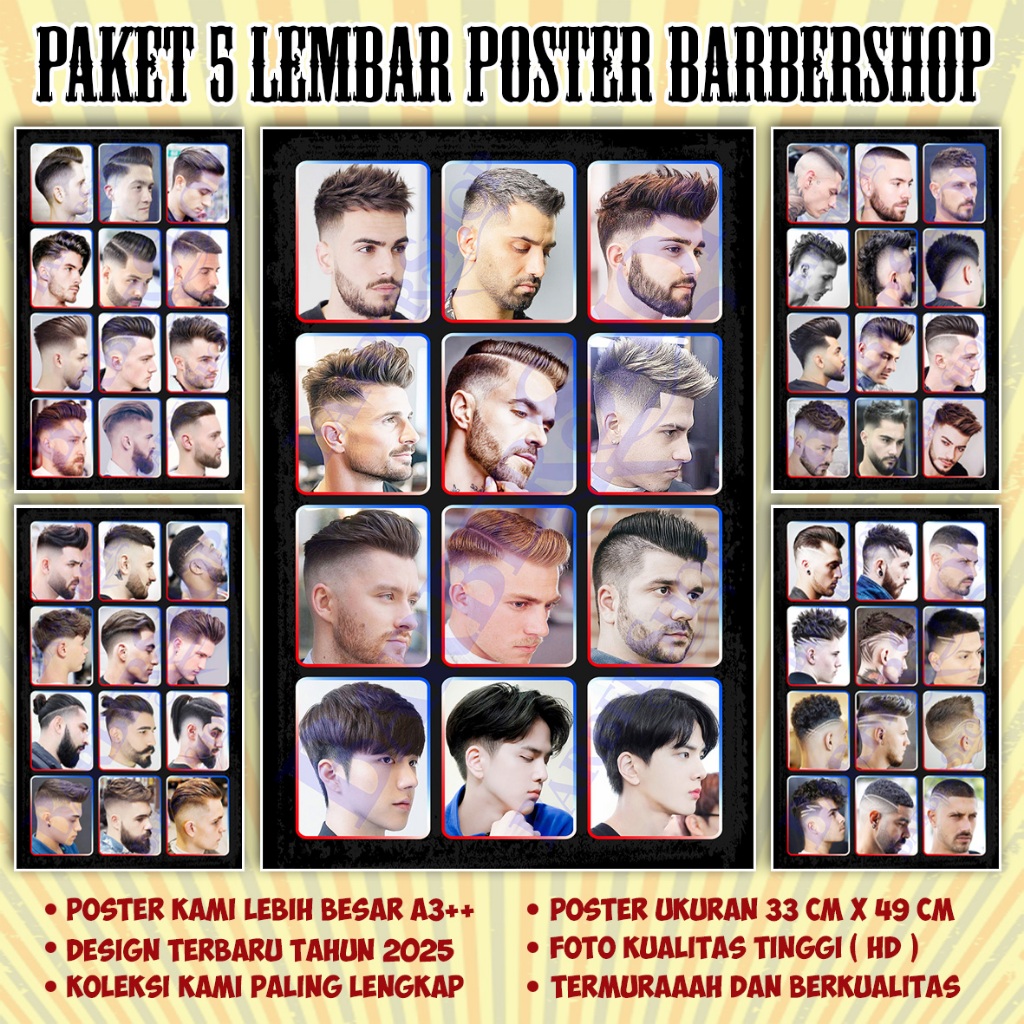 Jual Poster Model Rambut Terbaru Barbershop - Paket 5 Lembar Poster ...