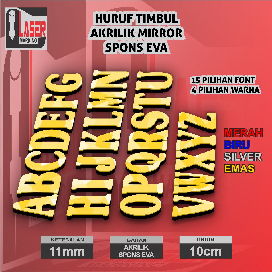 Jual HURUF TIMBUL AKRILIK MIRROR DAN SPONS EVA MURAH/REQUEST JENIS FONT ...