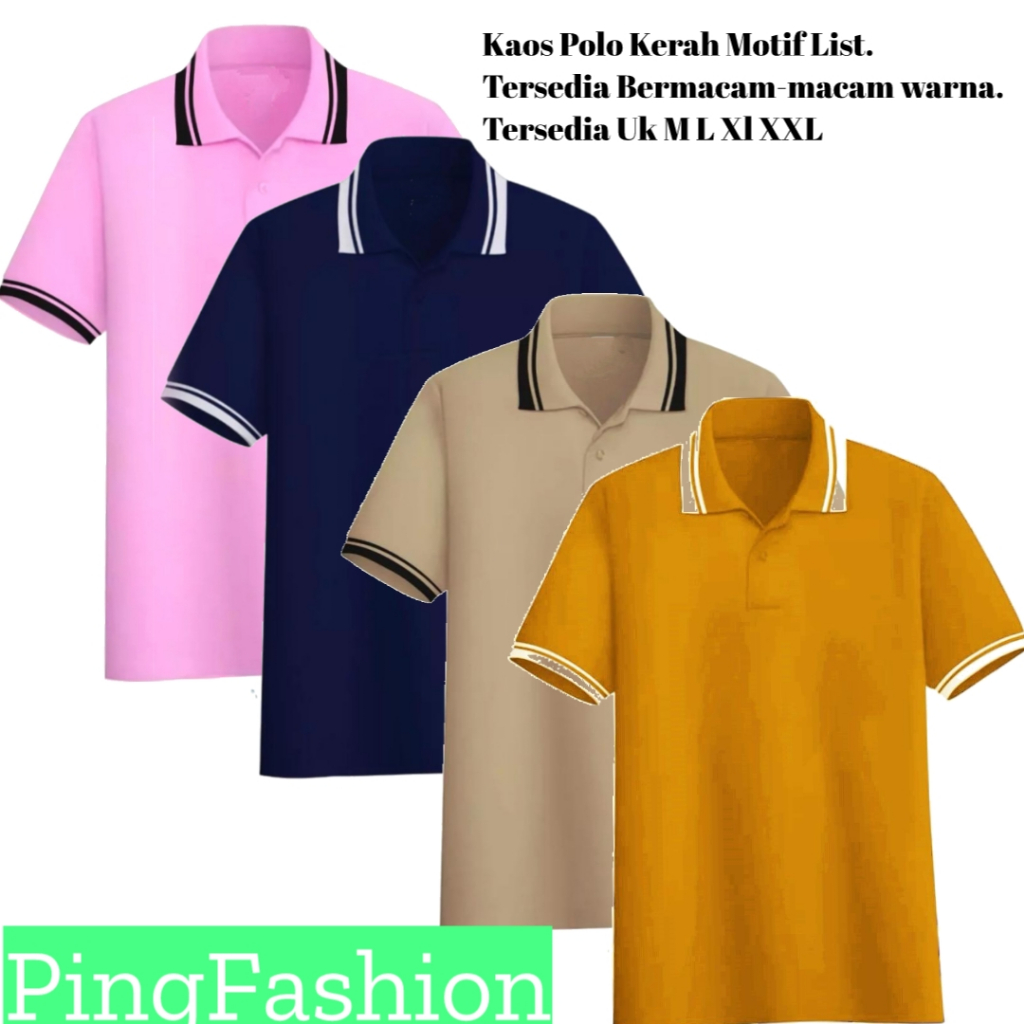 Jual Kaos Polo Polos Kerah Motif List / Kaos Kerah Polo List Pria / Kaos Wanita Lengan Pendek ...