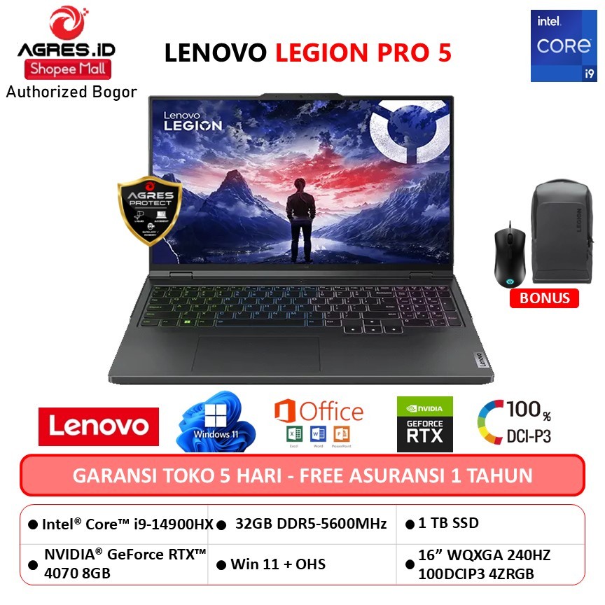Jual LENOVO LEGION PRO 5 16 I9 14900HX RTX4070 8GB/ 32GB 1TB W11+OHS 16.0WQXGA 240HZ 100DCIP3 ...