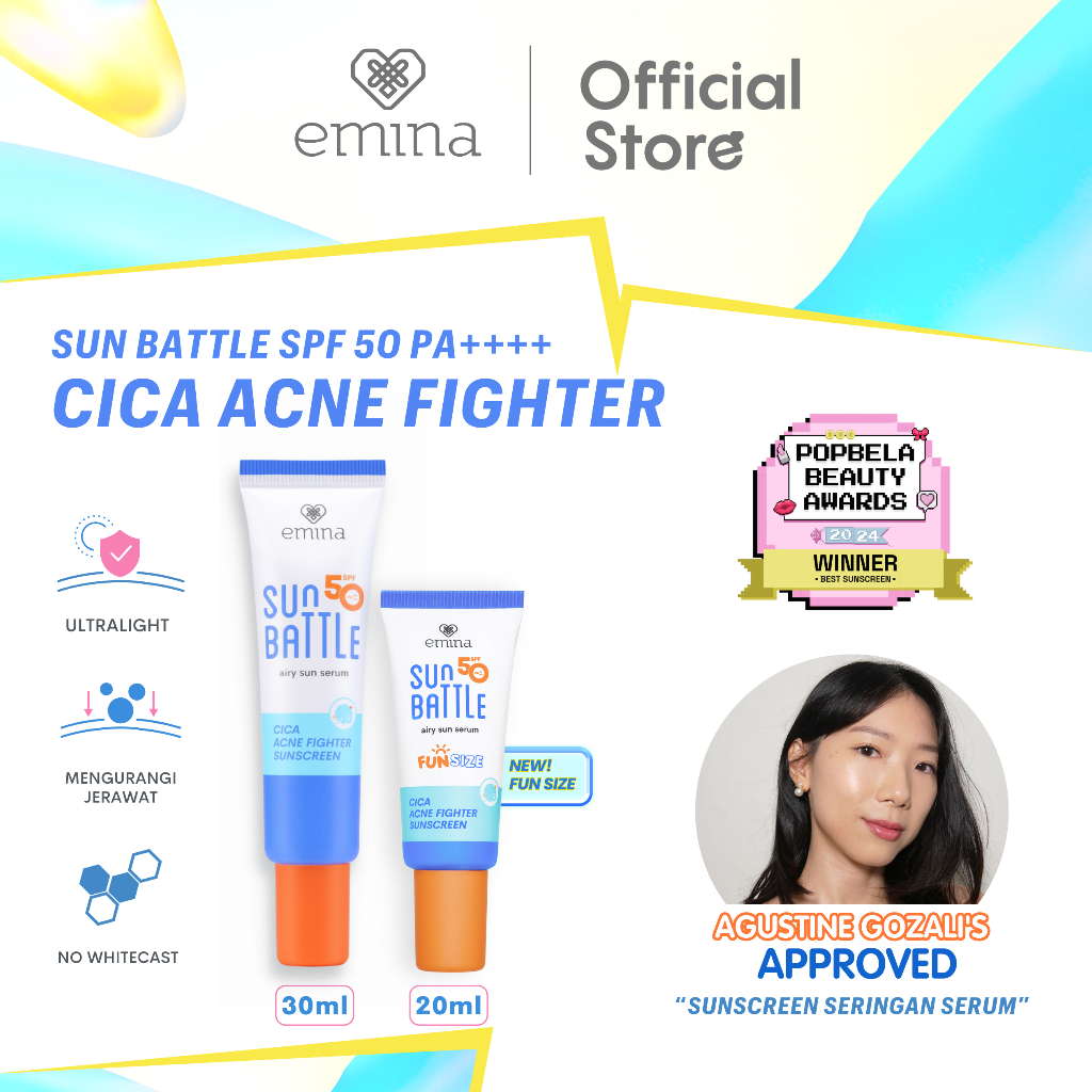Jual Emina Sun Battle Spf 50 PA++++ Cica Acne Fighter Sunscreen 30ml ...
