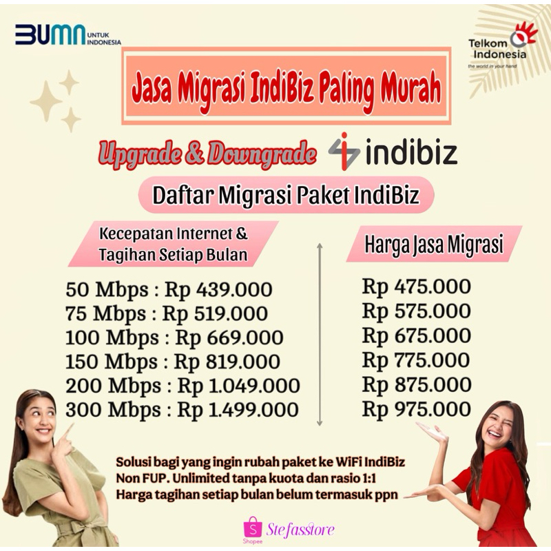 Jual Migrasi Indibiz Paket 1P Internet Only 50 - 300 Mbps Unlimited Tanpa Kuota Fup / Downgrade ...