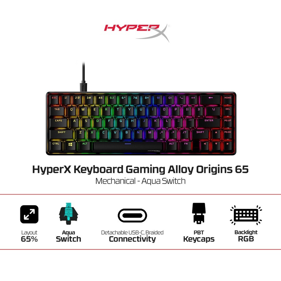 Jual HyperX Keyboard Gaming Alloy Origins 65 % Aqua Switch | Shopee ...