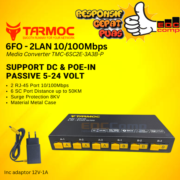 Jual Tarmoc TMC-6SC2E-P 6 FO 2 LAN 10/100Mbps POE IN 5-24V | Media ...