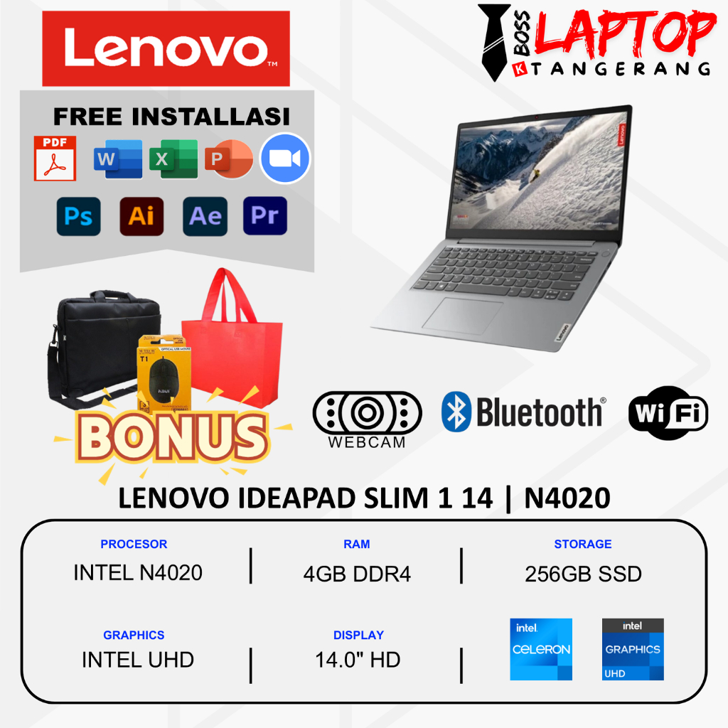Jual Promo laptop pelajar lenovo slim 1 14 intel N4020 4GB 256GB SSD 14 ...