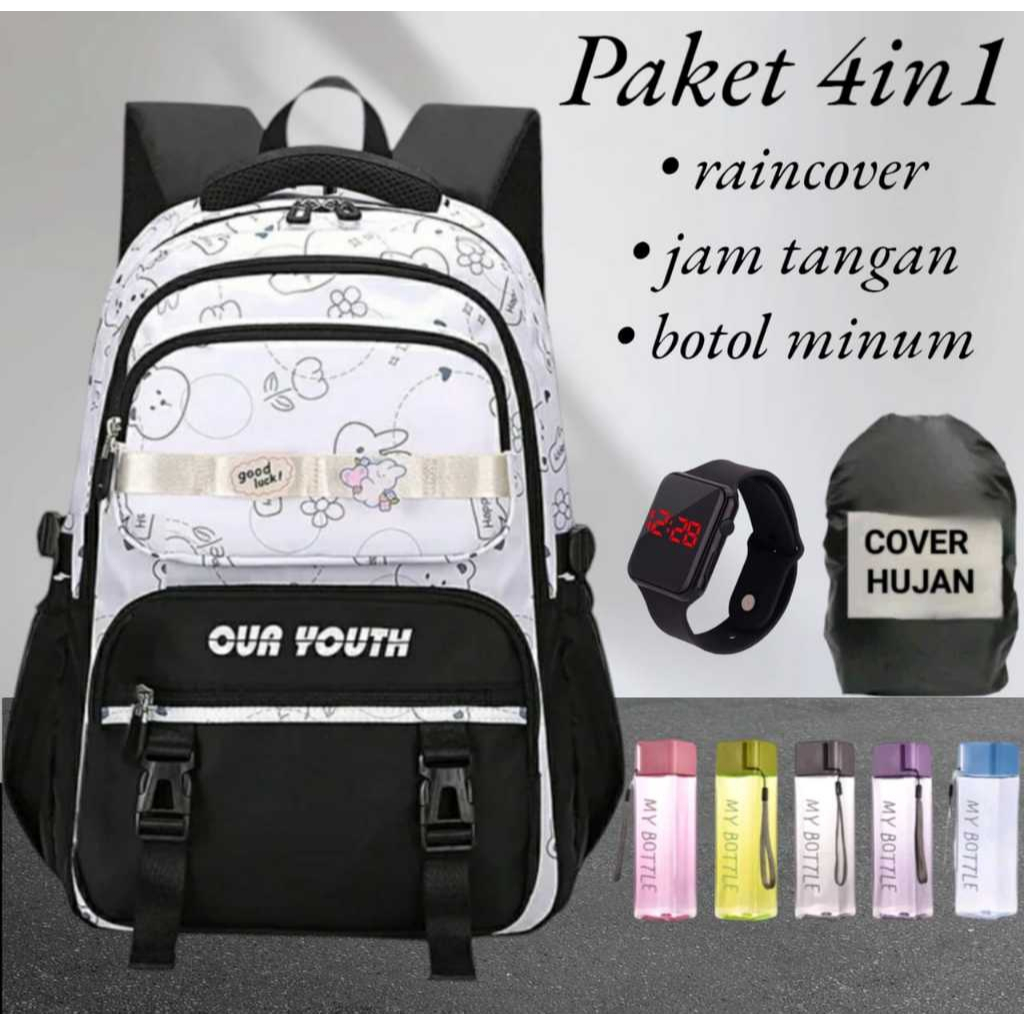 Jual [ Free Botol ]Tas cute aesthetic /Tas ransel sekolah perempuan sd ...