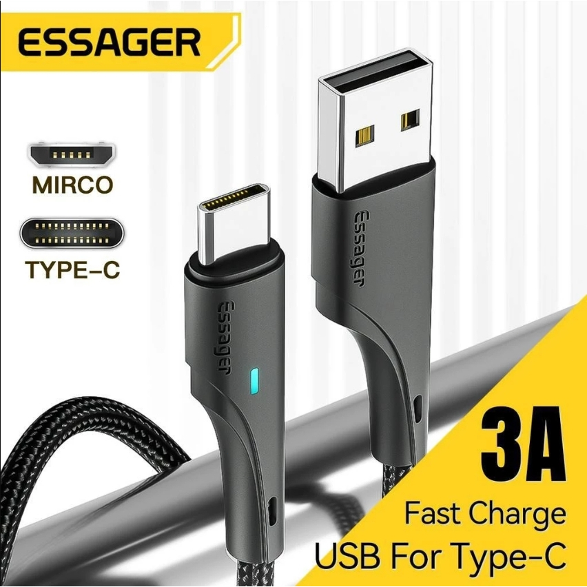 Jual ESSAGER 2.4A Kabel Data Usb To Lightning 3A Kabel Usb to Type C 2 ...