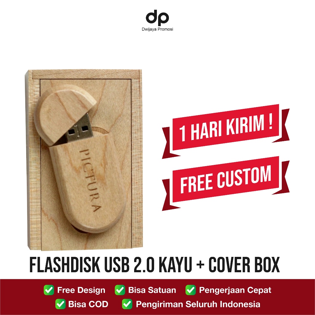 Jual Flashdisk USB 2.0 USB 3.0 Kayu Model Oval + Box Custom Nama/Logo ...