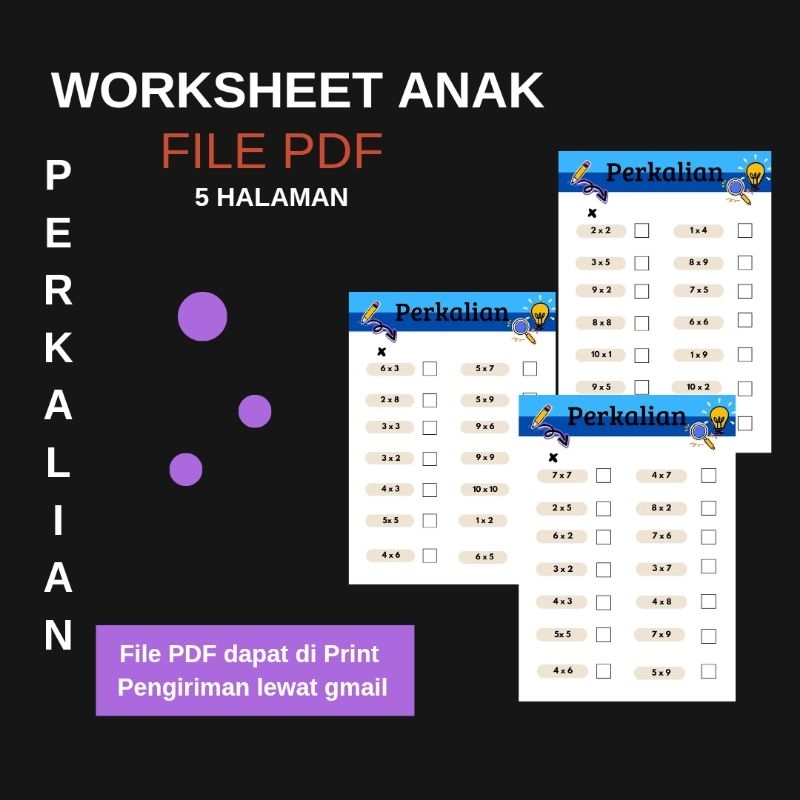 Jual PDF Worksheet Anak Tema Perkalian I 5 Halaman | Shopee Indonesia
